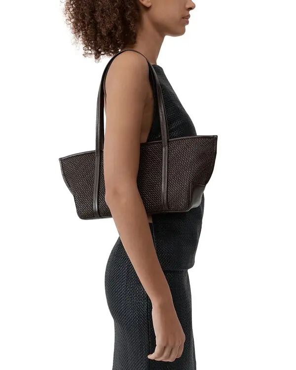 ST. AGNI Bateau Slim Woven Leather Tote - Coffee