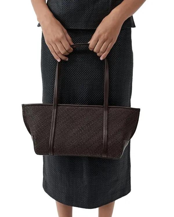 ST. AGNI Bateau Slim Woven Leather Tote - Coffee