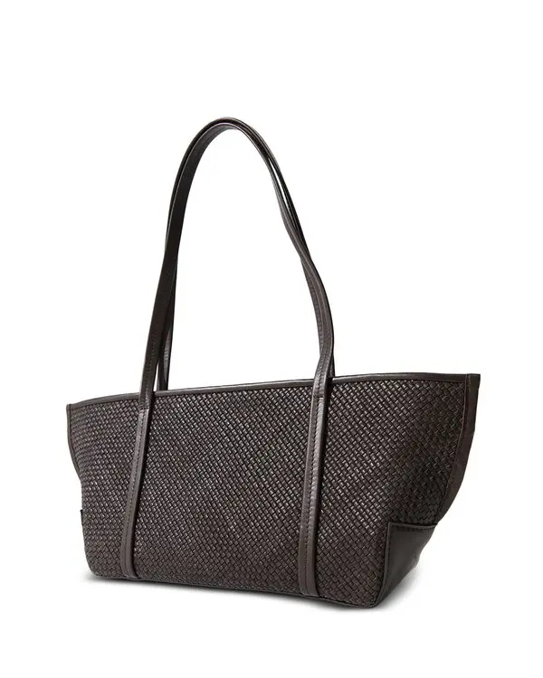 ST. AGNI Bateau Slim Woven Leather Tote - Coffee