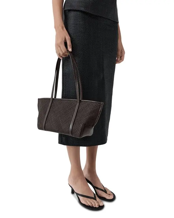 ST. AGNI Bateau Slim Woven Leather Tote - Coffee