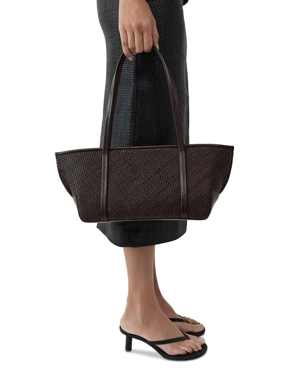 ST. AGNI Bateau Slim Woven Leather Tote - Coffee