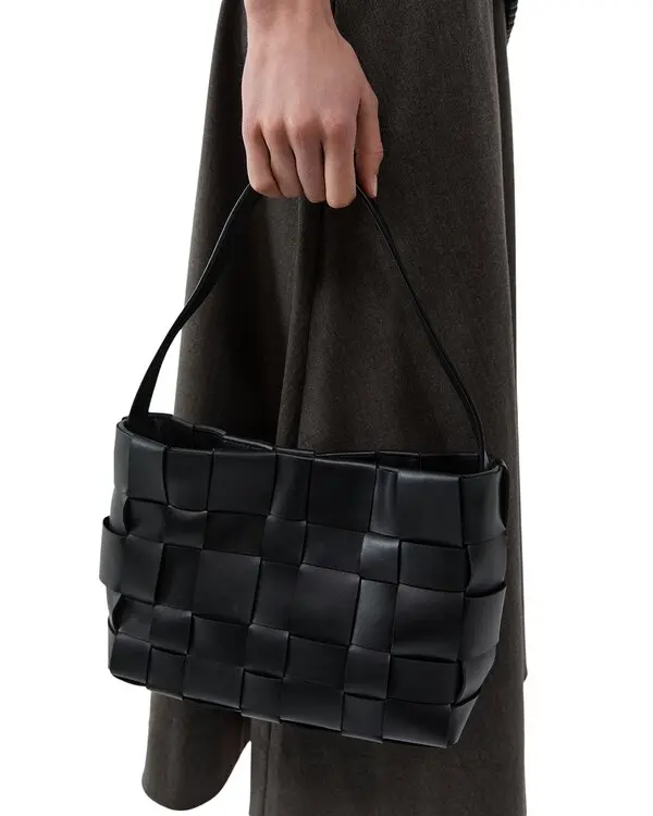 ST. AGNI Mini Woven Leather Tote - Black
