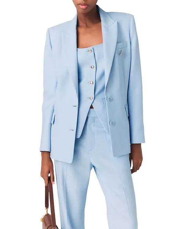 Maje Vigalue Double Breasted Suit Jacket - Blue Sky