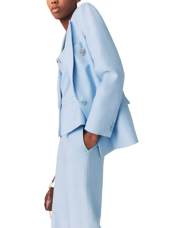 Maje Vigalue Double Breasted Suit Jacket - Blue Sky