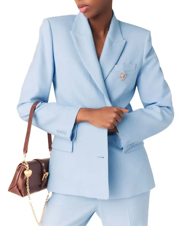 Maje Vigalue Double Breasted Suit Jacket - Blue Sky