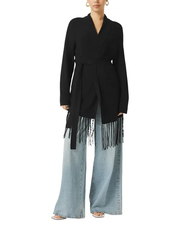 Splendid X Spl X Cj Fringe Open Front Cardigan Sweater - Black