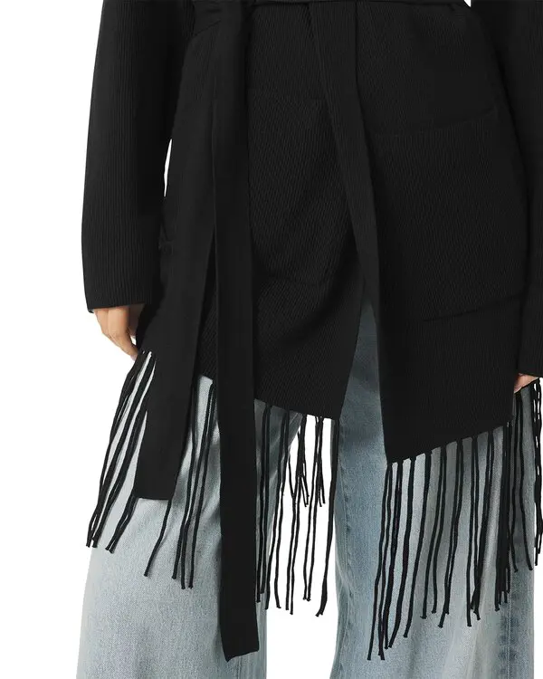 Splendid X Spl X Cj Fringe Open Front Cardigan Sweater - Black