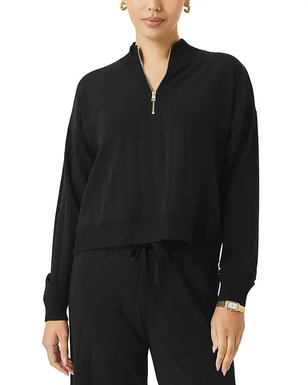 Splendid Ribbed Zip-up Sweater - Black