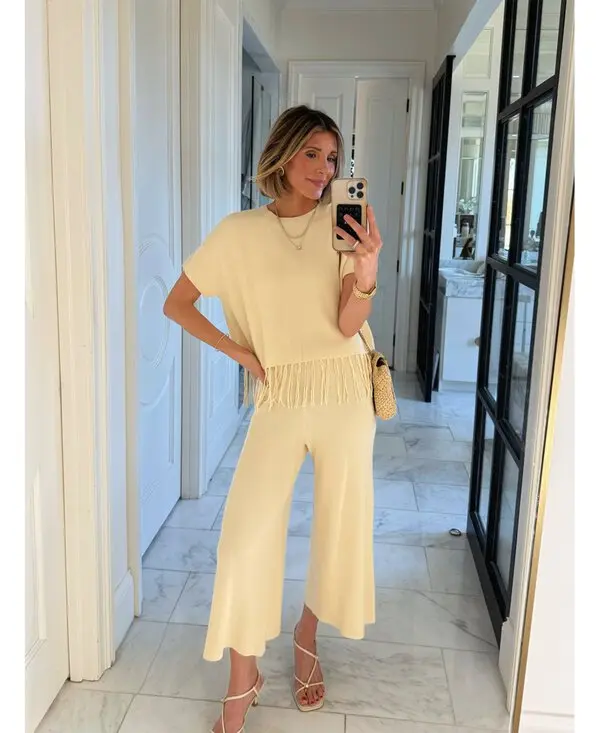 Splendid Short Sleeve Fringe Sweater - Daybreak