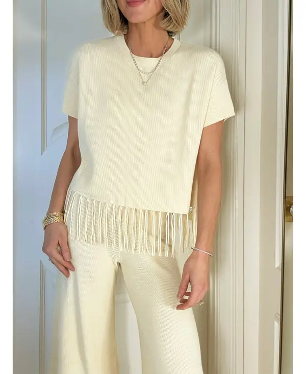 Splendid Short Sleeve Fringe Sweater - Daybreak