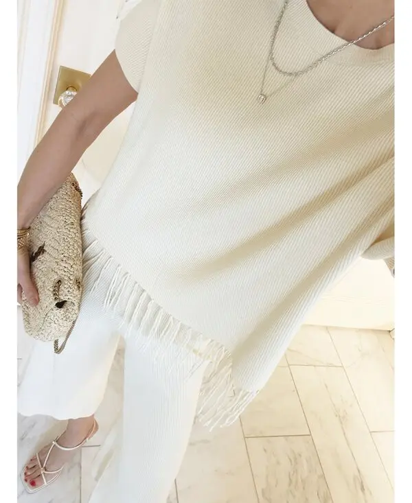 Splendid Short Sleeve Fringe Sweater - Daybreak