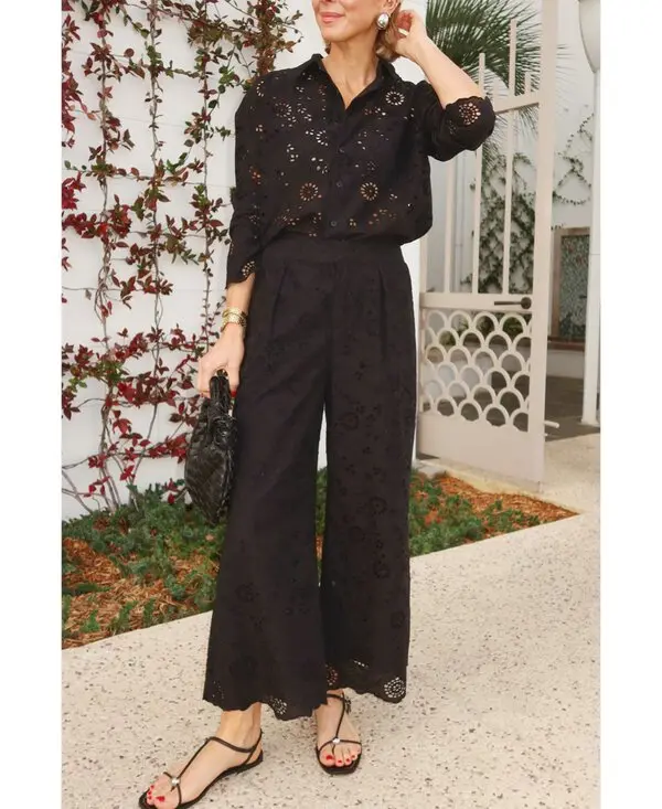 Splendid X @cellajaneblog Eyelet Button Front Shirt - Black