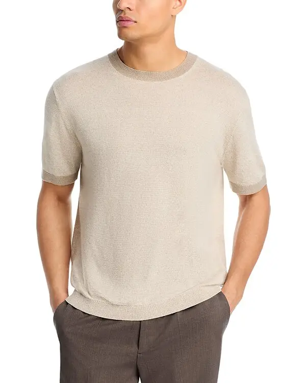 Theory Short Sleeve Silk Linen Crewneck Sweater - Silver Cloud