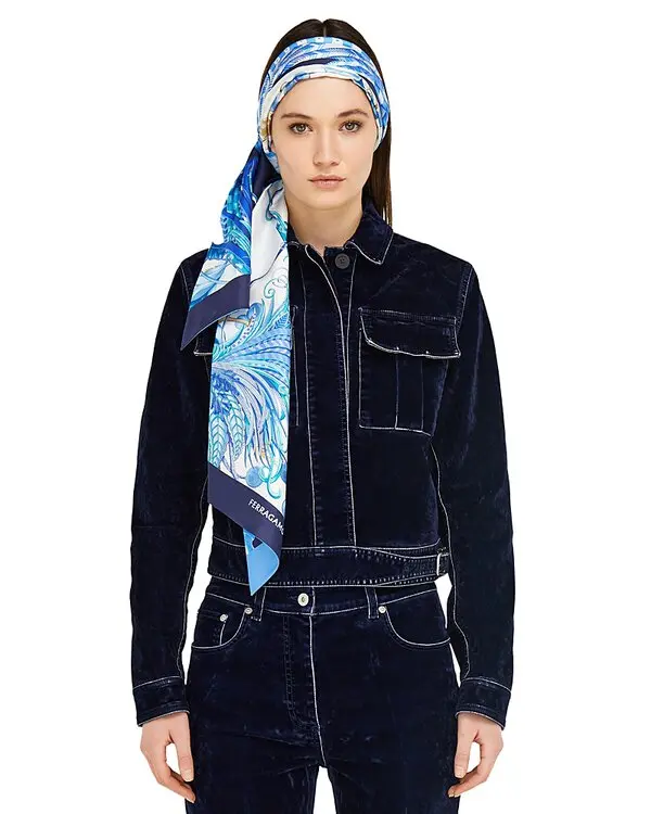 FERRAGAMO Avorio Silk Scarf - Navy
