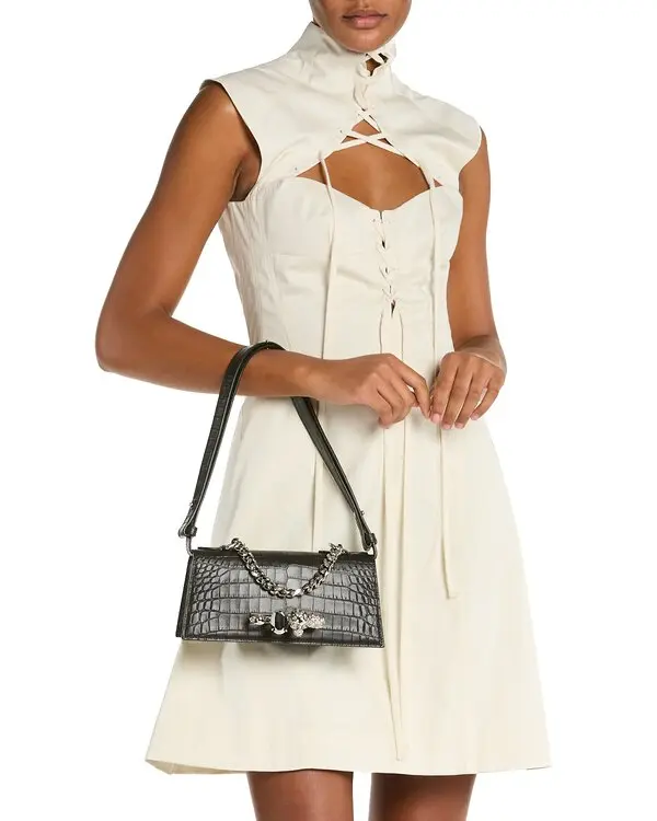Alexander McQueen Small Croc-embossed Leather Handbag