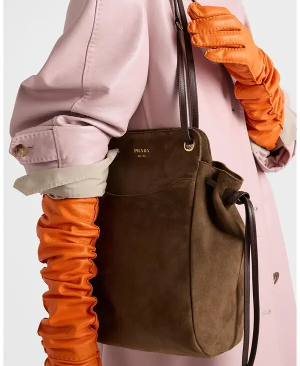 Prada Carry Medium Suede Tote Bag - Brown
