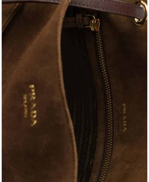 Prada Carry Medium Suede Tote Bag - Brown