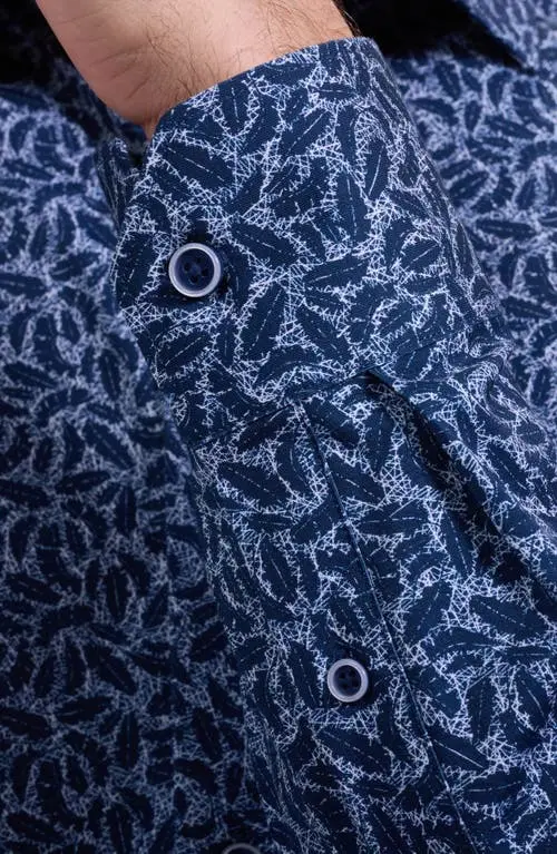 Bugatchi James Ooohcotton® Leaf Print Button-up Shirt - Navy