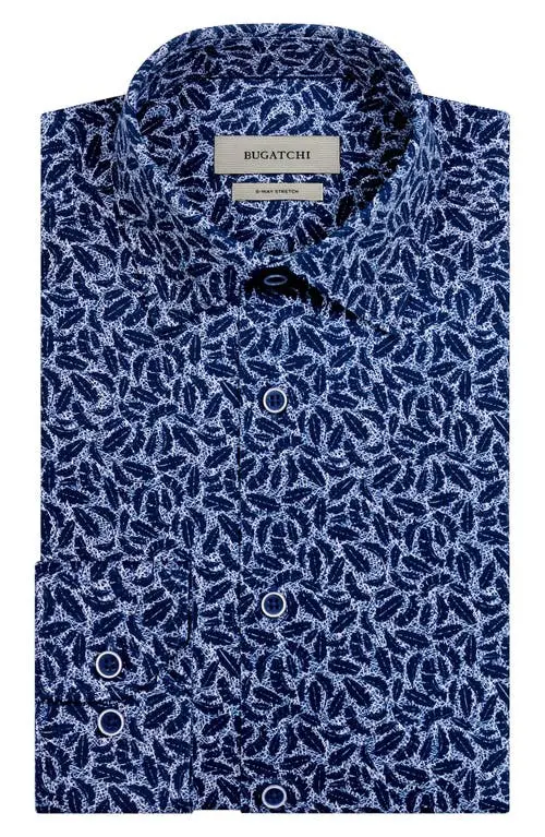 Bugatchi James Ooohcotton® Leaf Print Button-up Shirt - Navy
