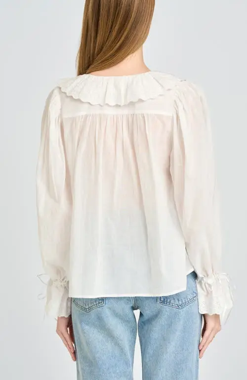 WAYF Helena Eyelet Ruffle Cotton Lawn Top - Ivory