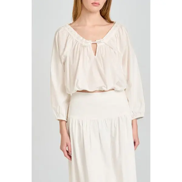 WAYF Lace Trimmed Cotton Top - Ivory