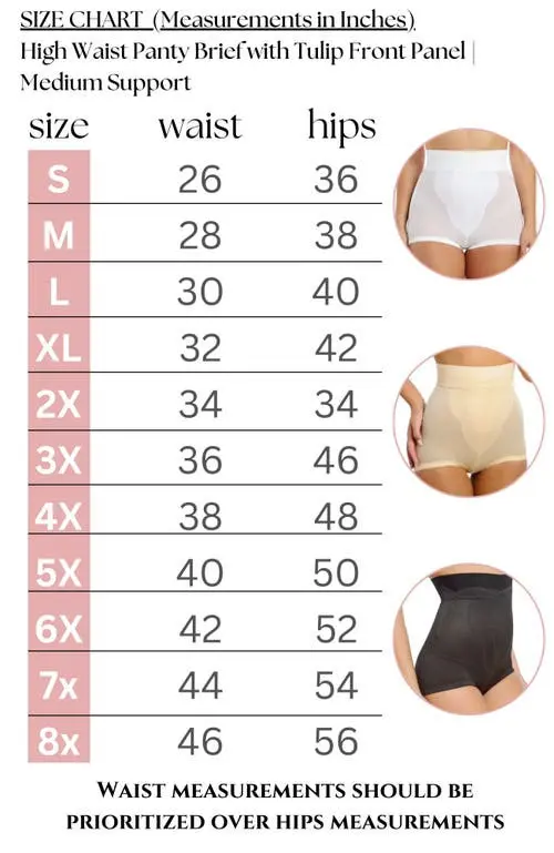 RAGO Medium Support High Waist Panty Brief With Tulip Front Panel Memory Compression Fabric - Black