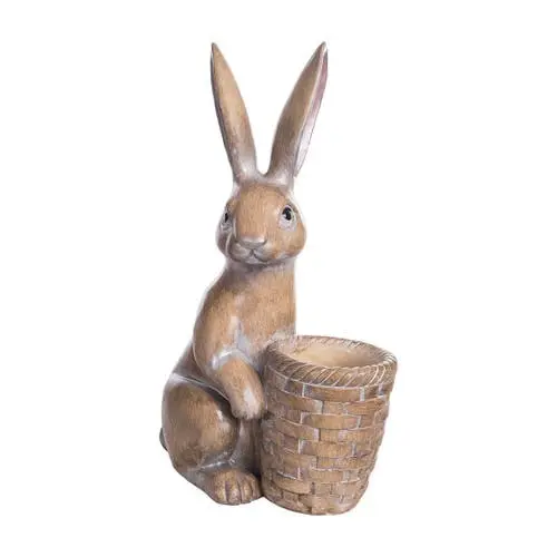 GALLERIE II Easter Bunny Rabbit With Basket Large Decorative Figurine - Brown