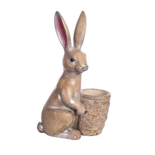 GALLERIE II Easter Bunny Rabbit With Basket Large Decorative Figurine
