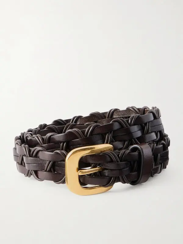 THE ROW Woven Leather Belt With Gold-tone Buckle - Brown