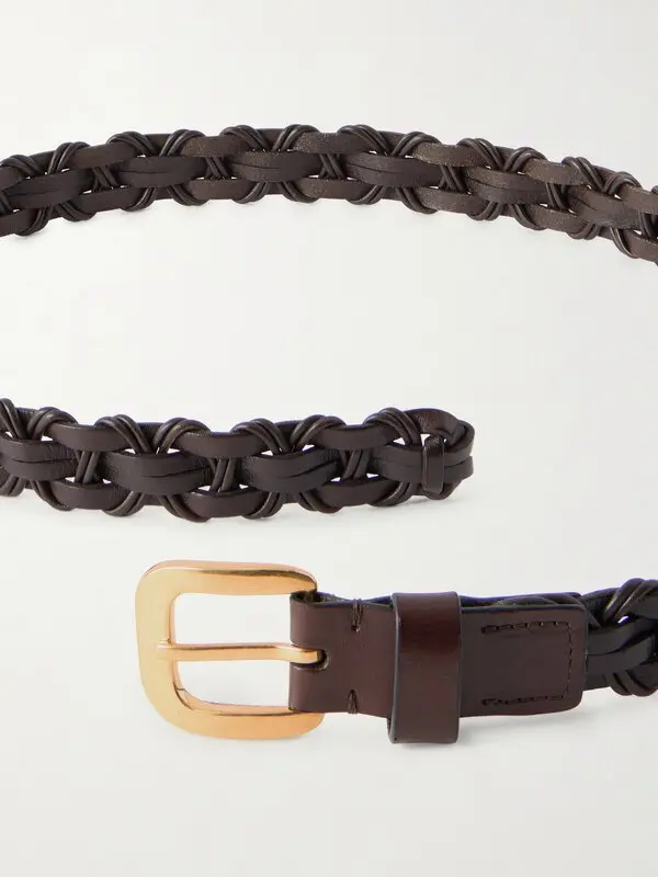 THE ROW Woven Leather Belt With Gold-tone Buckle - Brown