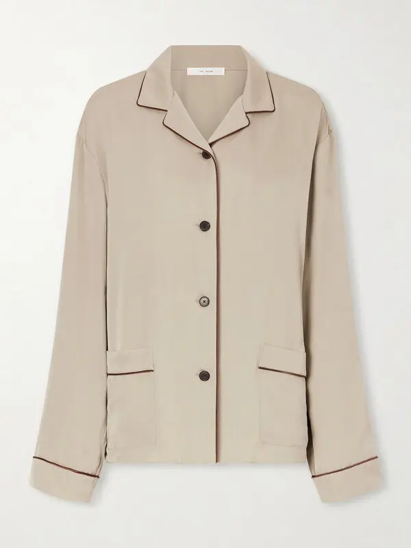 THE ROW Clarinda Piped Silk Shirt - Neutrals