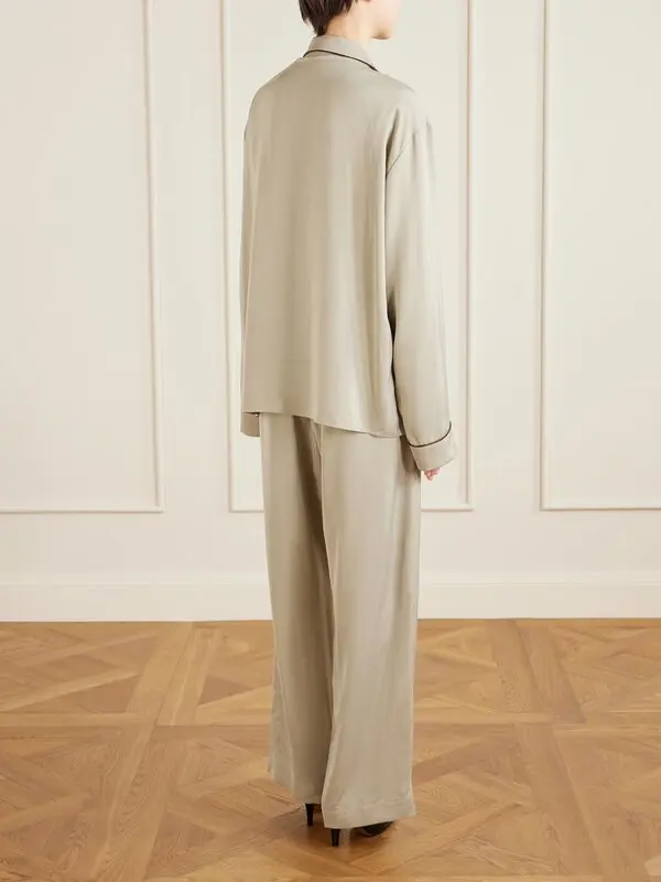 THE ROW Clarinda Piped Silk Shirt - Neutrals