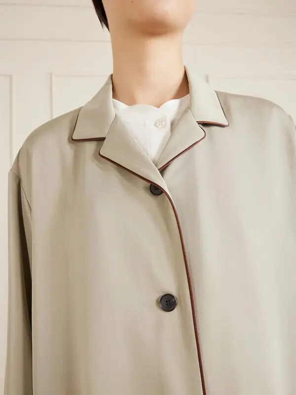 THE ROW Clarinda Piped Silk Shirt - Neutrals