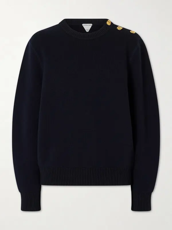 Bottega Veneta Embellished Wool And Cotton-blend Sweater - Blue