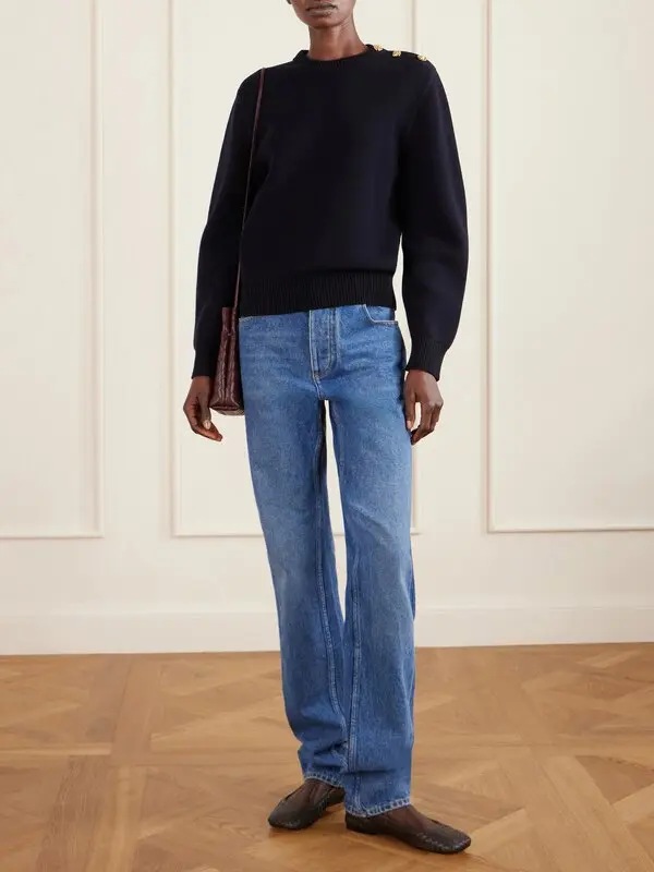 Bottega Veneta Embellished Wool And Cotton-blend Sweater - Blue
