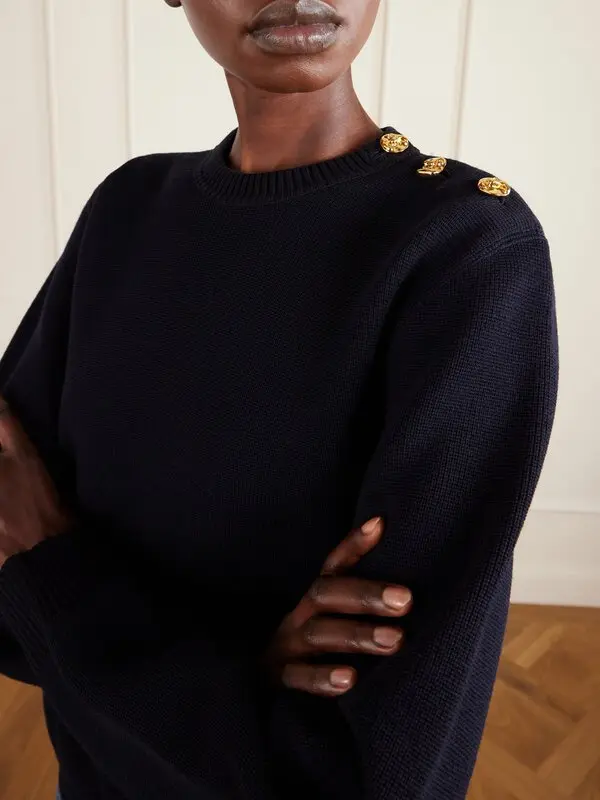 Bottega Veneta Embellished Wool And Cotton-blend Sweater - Blue
