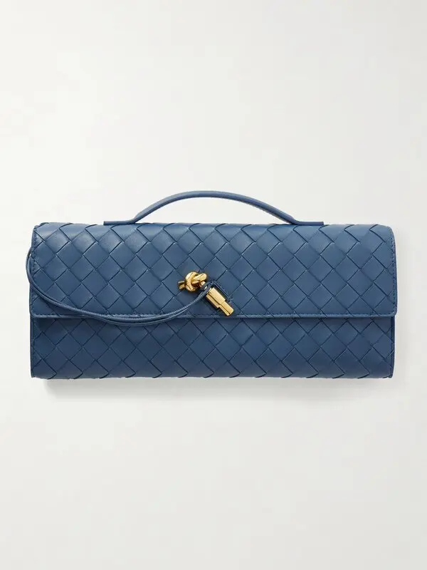 Bottega Veneta Andiamo Long Intrecciato Leather Clutch - Blue