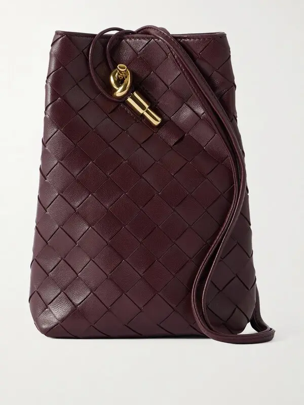 Bottega Veneta Andiamo Intrecciato Leather Phone Pouch - Red