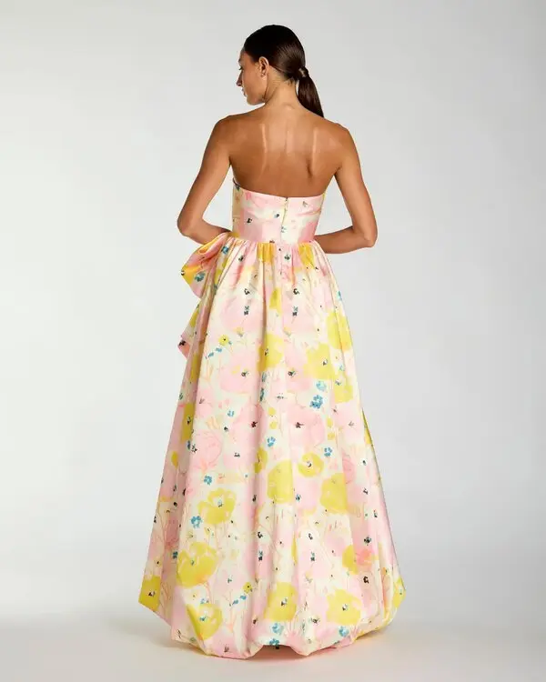 Mac Duggal Strapless Floral Ball Gown With Dramatic Bow Detail