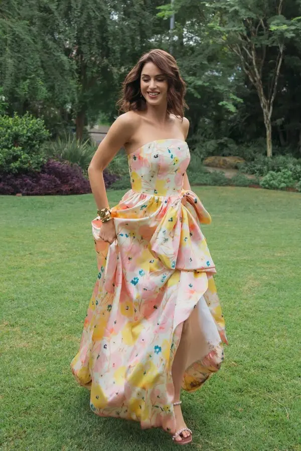 Mac Duggal Strapless Floral Ball Gown With Dramatic Bow Detail