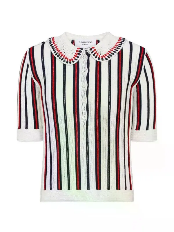 Thom Browne Striped Crochet-knit Polo Shirt