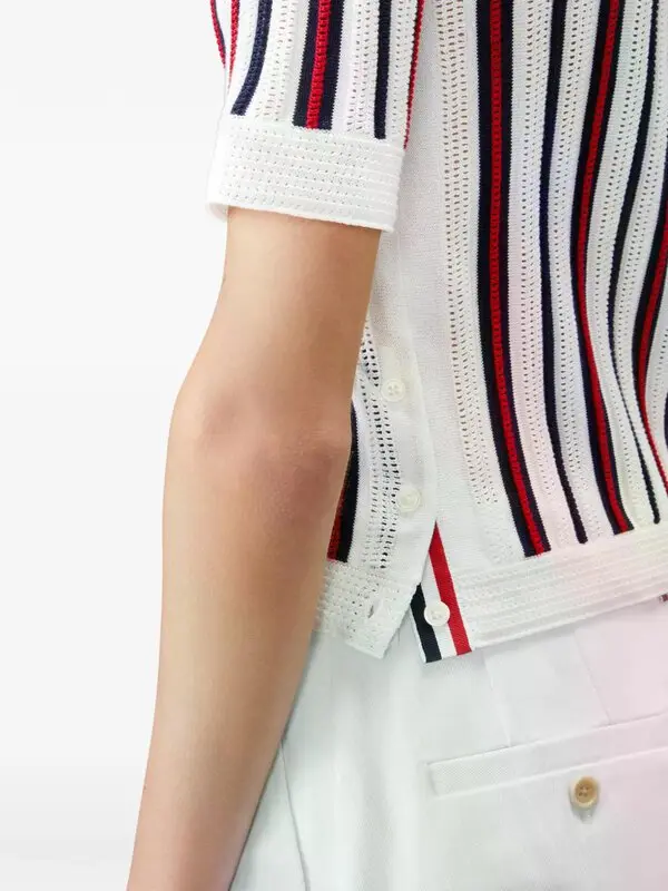 Thom Browne Striped Crochet-knit Polo Shirt