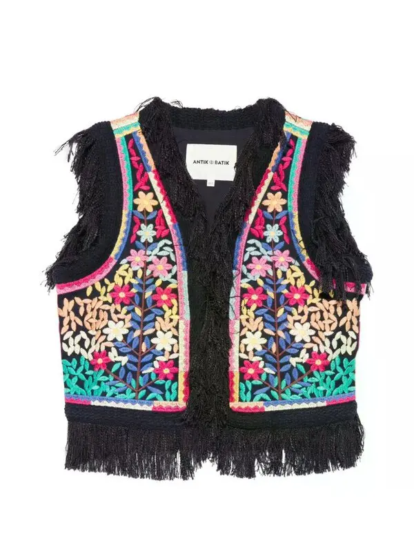 Antik Batik Floral-embroidered Fringe Vest