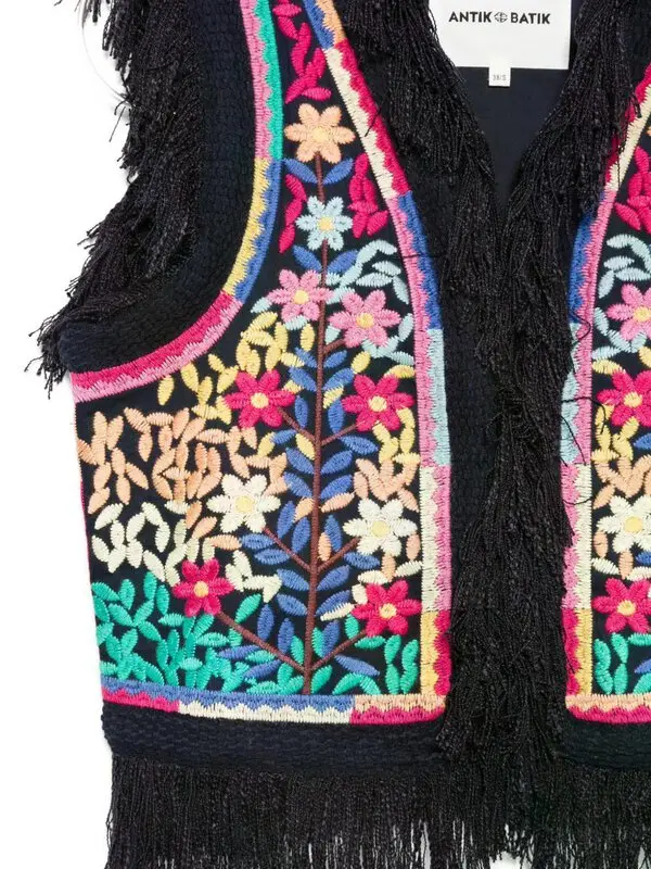 Antik Batik Floral-embroidered Fringe Vest