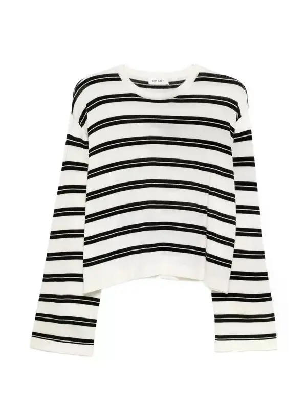 Soft Goat Striped Long-sleeve Sweater - White