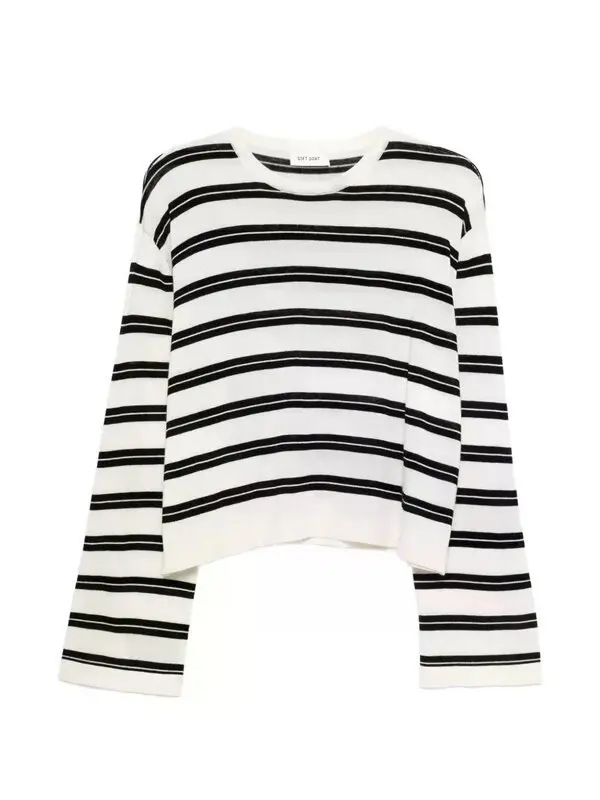 Soft Goat Striped Long-sleeve Sweater - White