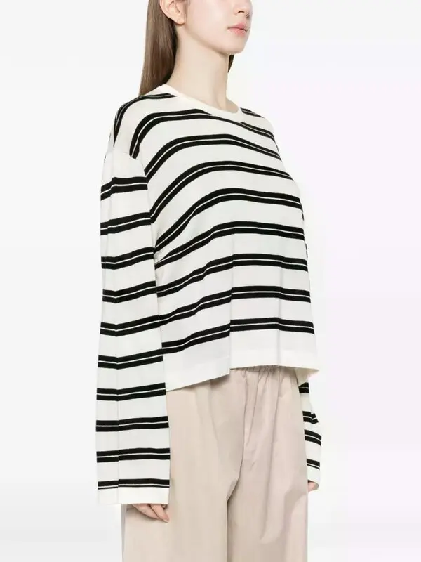 Soft Goat Striped Long-sleeve Sweater - White