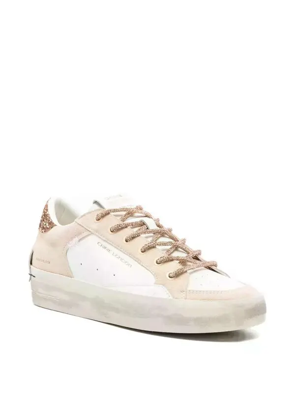 CRIME LONDON Glitter-embellished Leather Sneakers - Neutrals