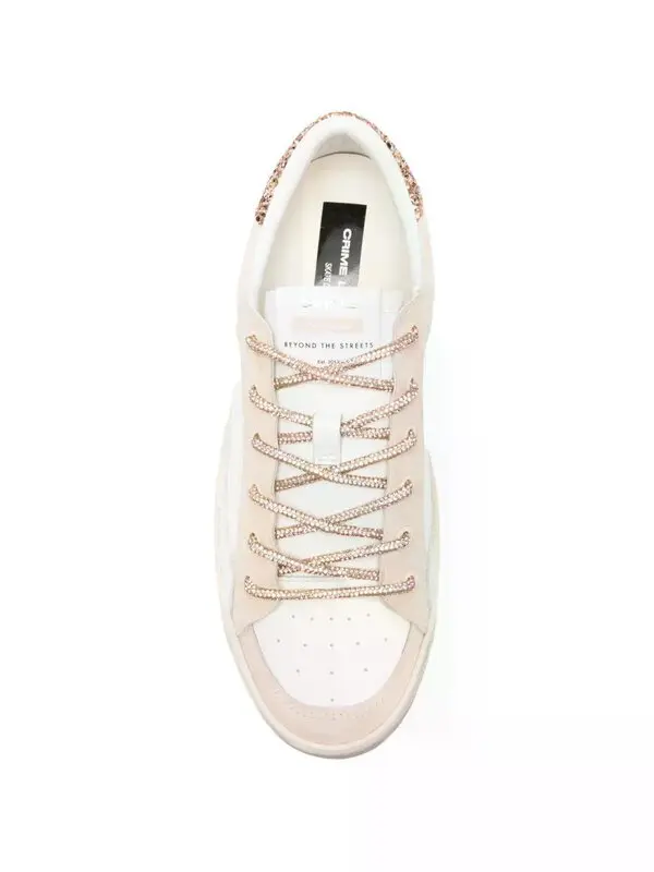 CRIME LONDON Glitter-embellished Leather Sneakers - Neutrals