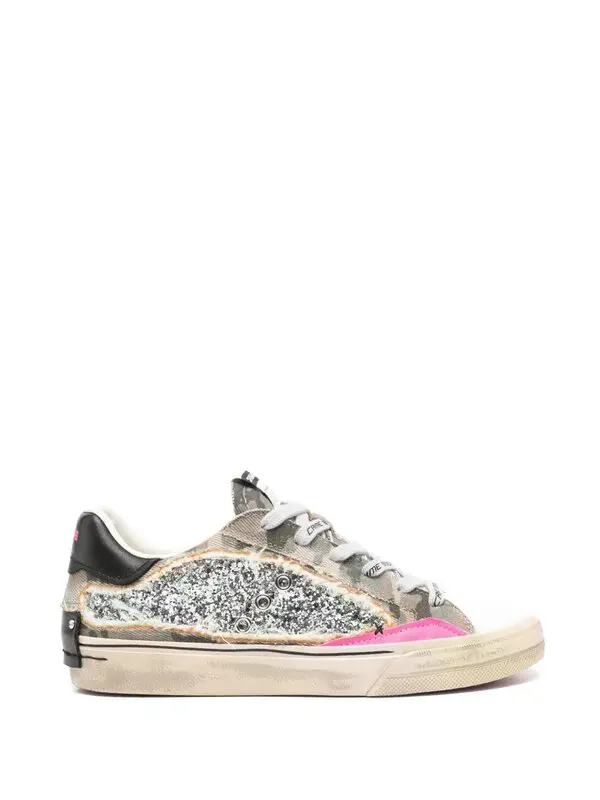 CRIME LONDON Glitter-embellished Camouflage Print Lace-up Sneakers